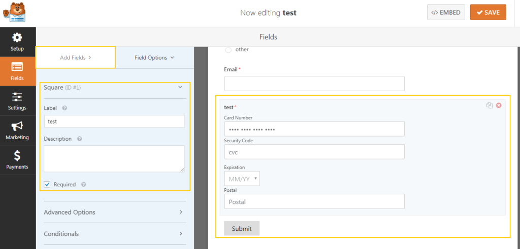 Guide to accept Accept Square Payments with WPForms
